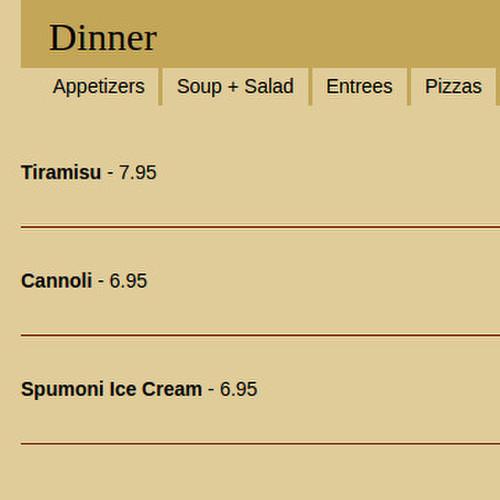 Mondo's Ristorante Italian menu in Tulsa, Oklahoma, USA