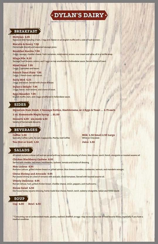 Menu - Cornell WI's Dylan's Dairy | Sirved