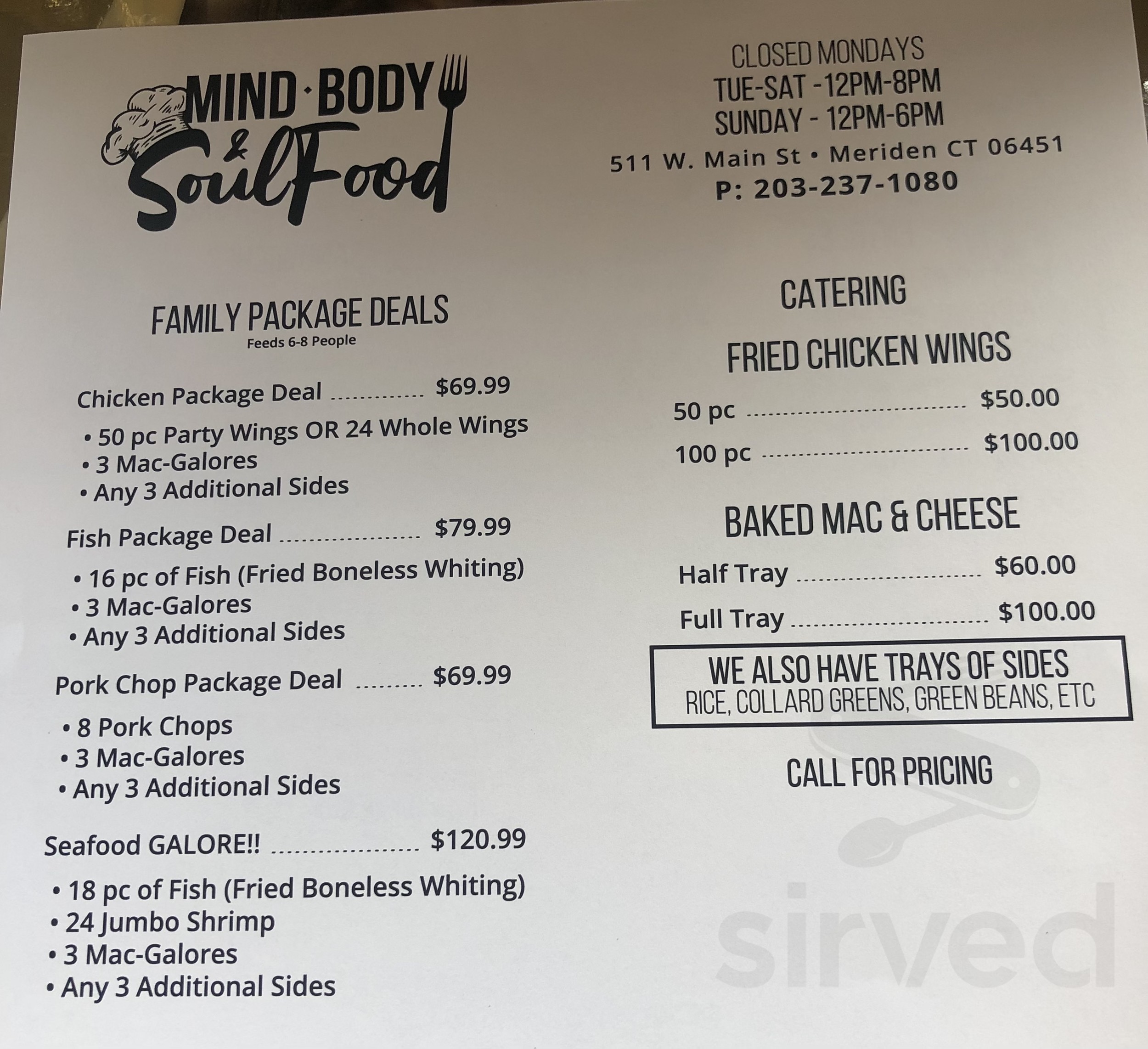 Mind, Body & Soulfood menu in Meriden, Connecticut, USA
