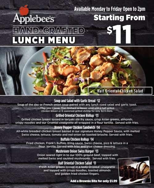 Applebee's menu in Calgary, Alberta, Canada