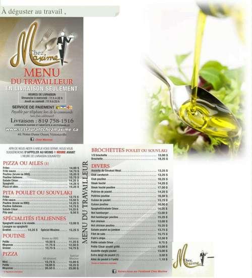 Restaurant Maxime menu in Victoriaville, Quebec, Canada