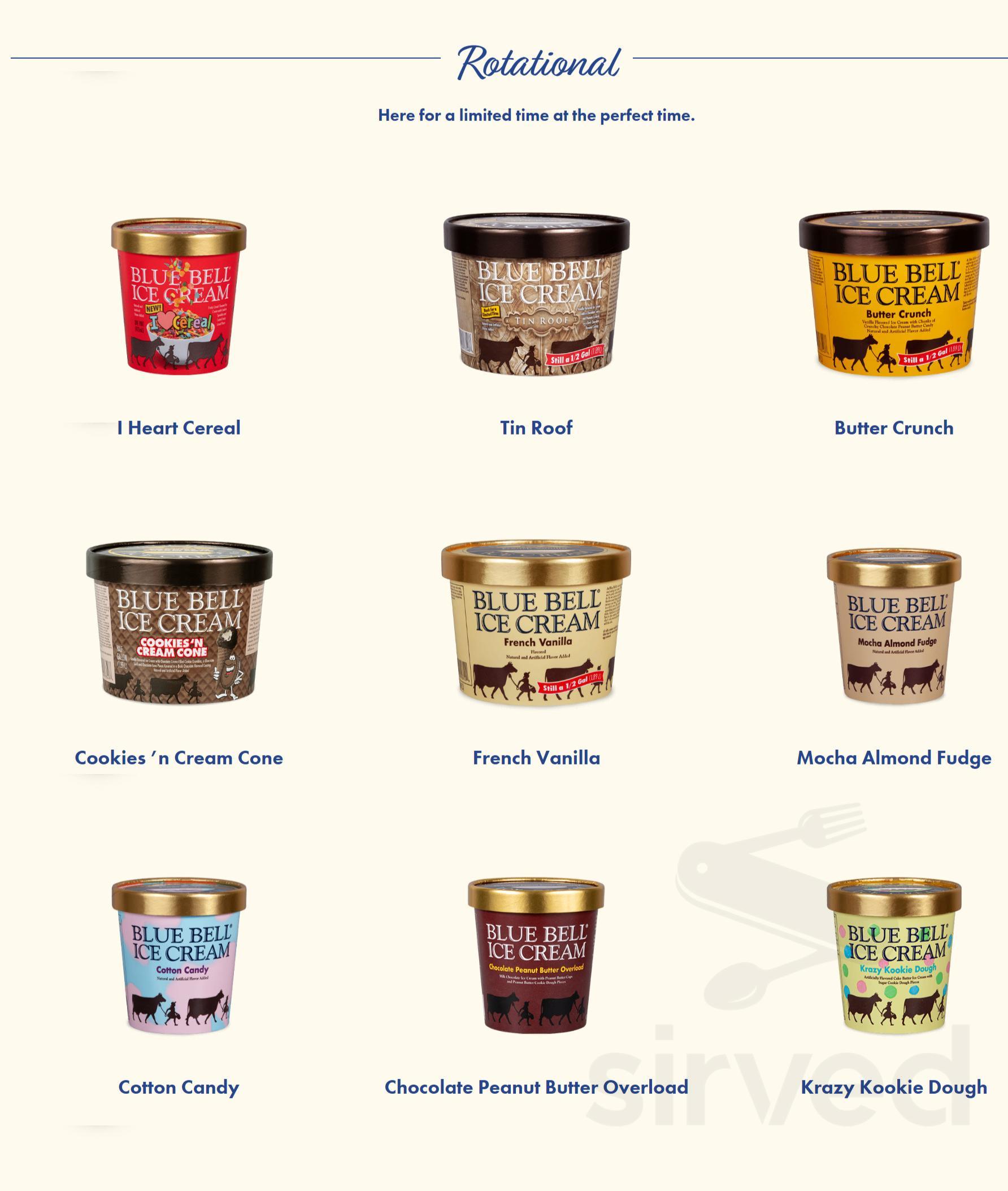 Blue Bell Creameries menu in Luling, Louisiana, USA