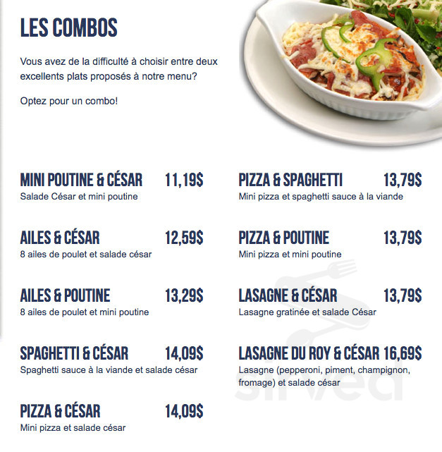 Roy Jucep menu in Drummondville, Quebec, Canada