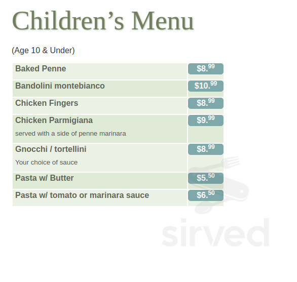 Pasta Pomodoro menu in Sewell, New Jersey, USA