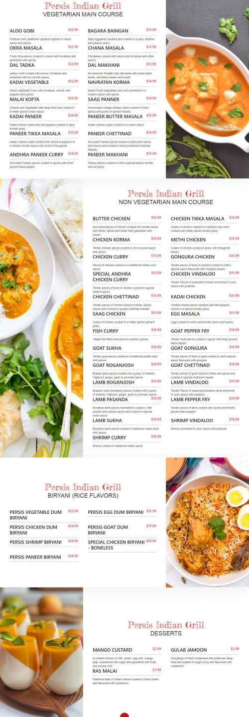 Persis Biryani Indian Grill menu in West Des Moines, Iowa, USA