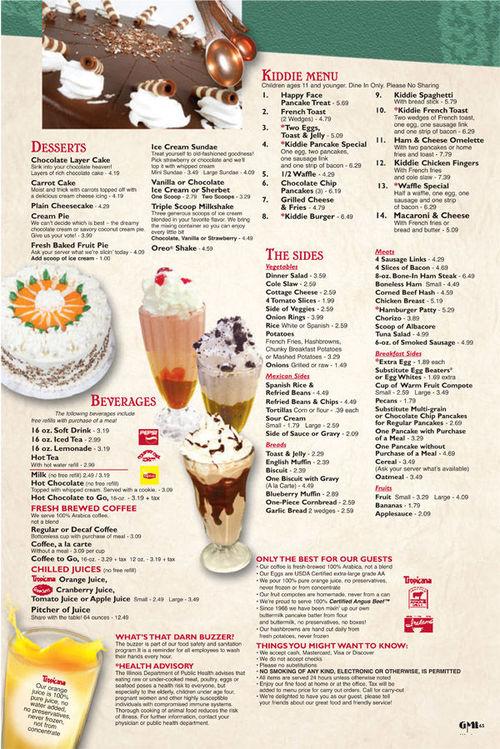 Golden Nugget Pancake House menu in Chicago, Illinois, USA