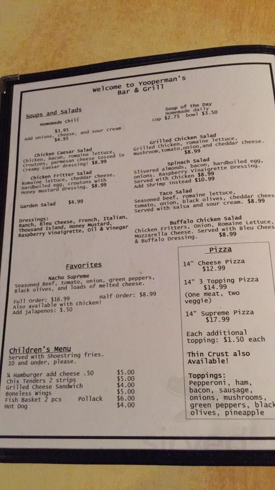 Yooperman's Bar And Grill menu in Goetzville, Michigan, USA