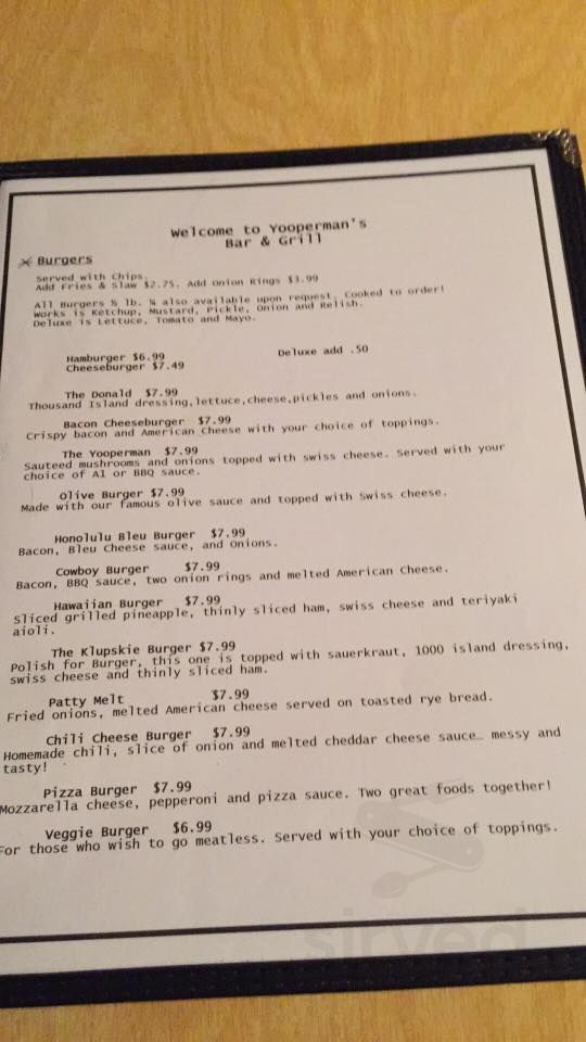 Yooperman's Bar And Grill menu in Goetzville, Michigan, USA