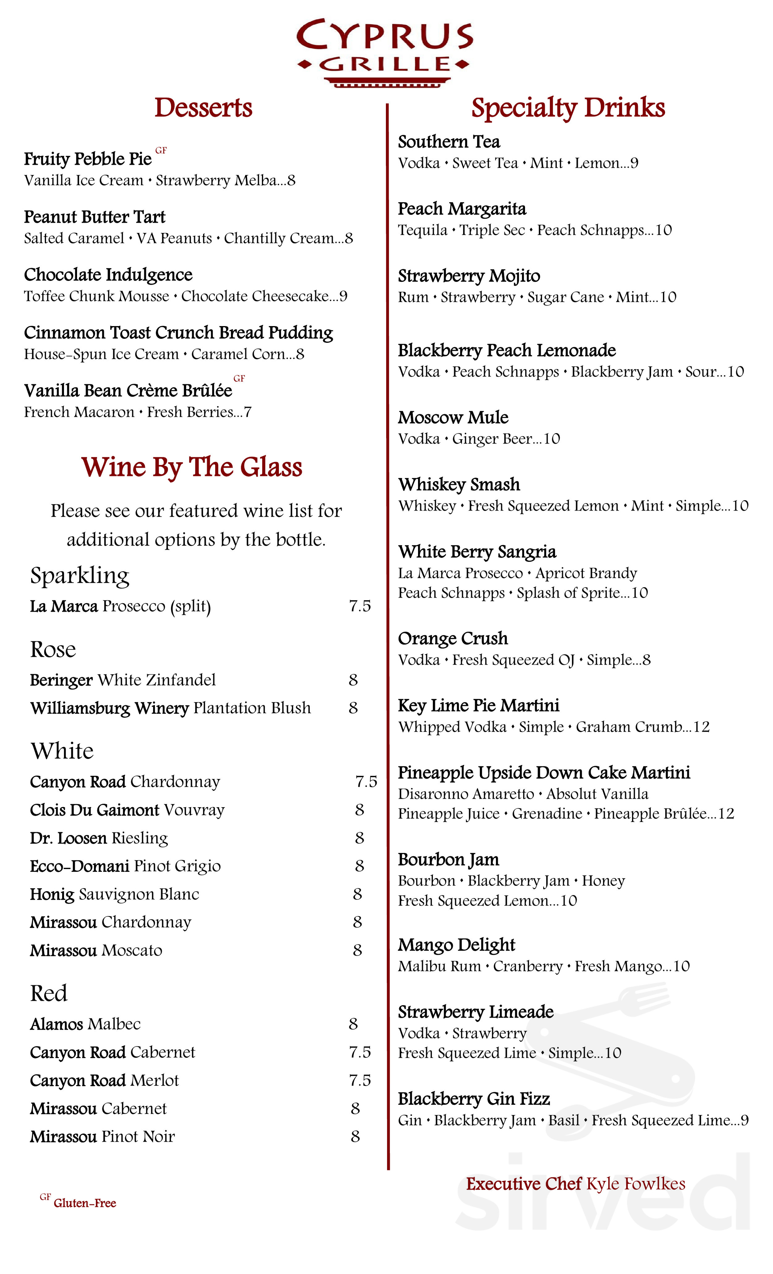 Cyprus Grille menus in Hampton, Virginia, United States