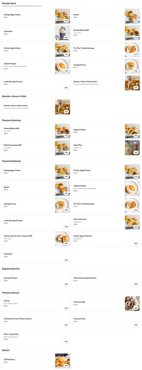 Karma Kolache & Dessert menu in Katy, Texas, USA