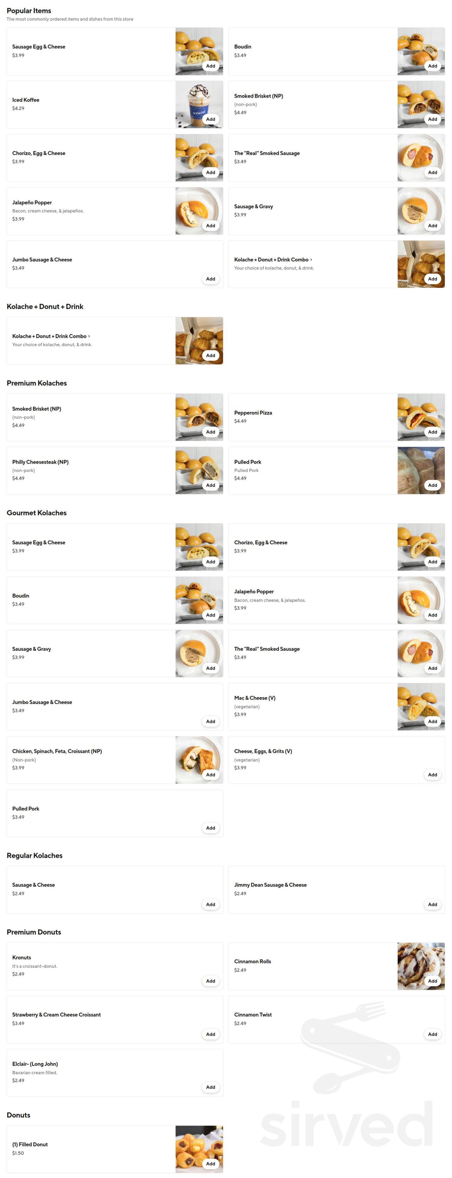 Karma Kolache & Dessert menu in Katy, Texas, USA