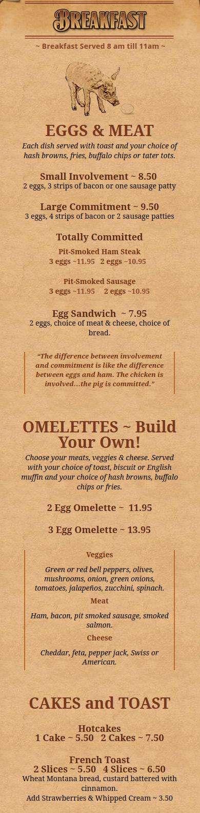 The Snake Pit menu in Kingston, Idaho, USA