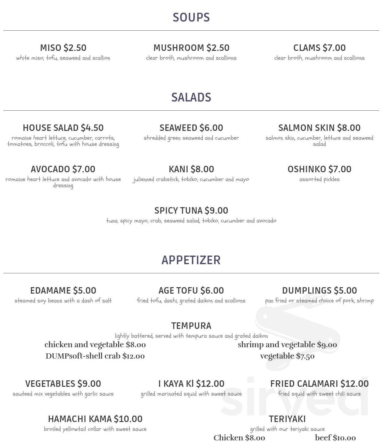 Kaiyo menu in Mineola, New York, USA