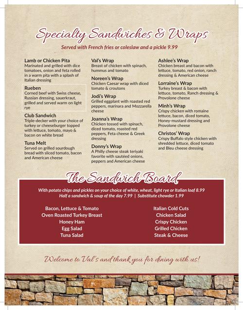 Val's Restaurant menu in Holden, Massachusetts, USA