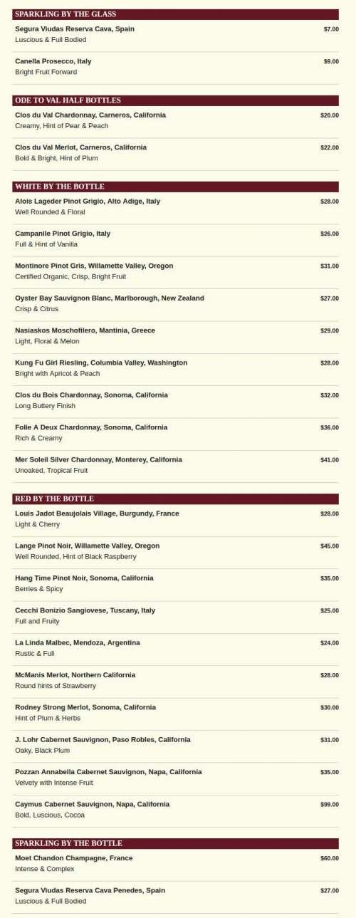 Val's Restaurant menu in Holden, Massachusetts, USA