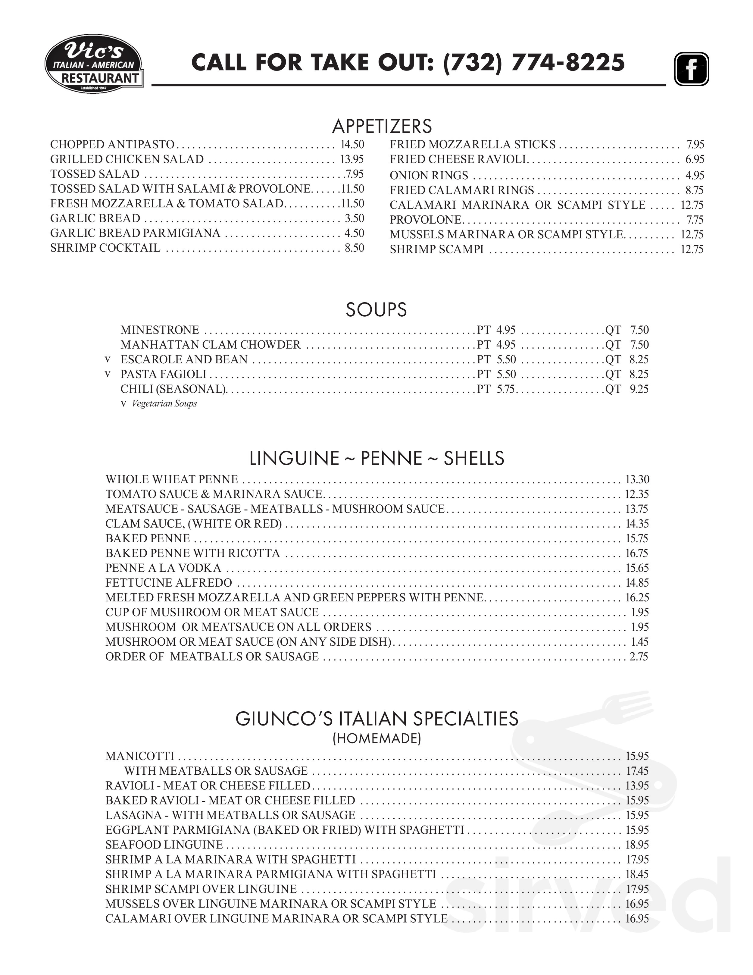 Vic's Italian Restaurant menus in Bradley Beach, New Jersey, United States