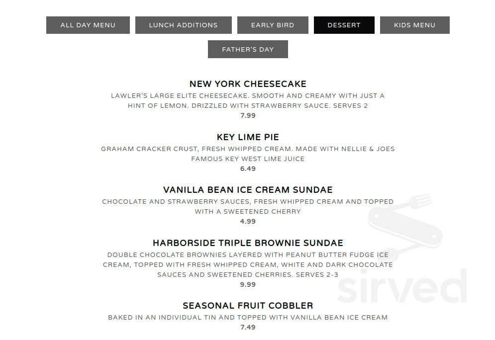 Harborside menu in Winter Haven, Florida, USA