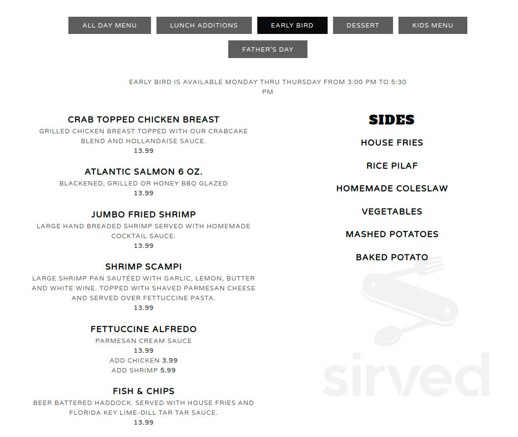 Harborside menu in Winter Haven, Florida, USA