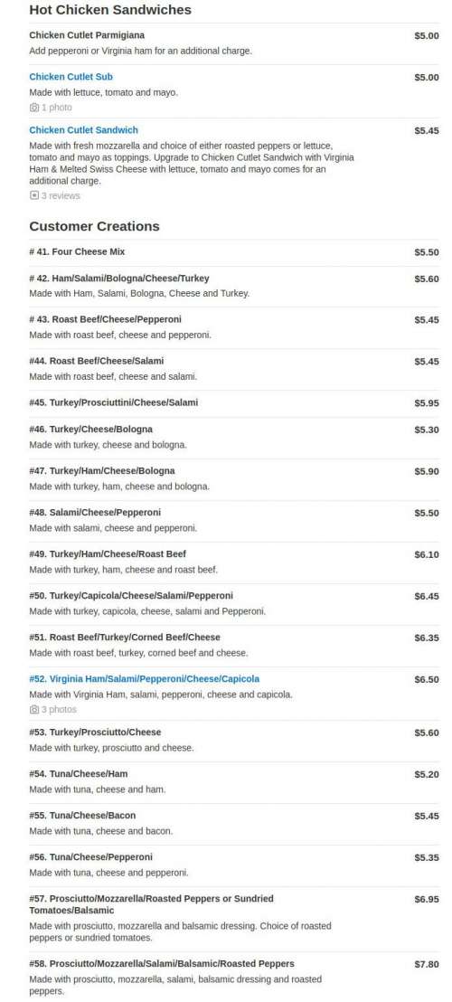 Mr. Sub of Union menu in Union, New Jersey, USA