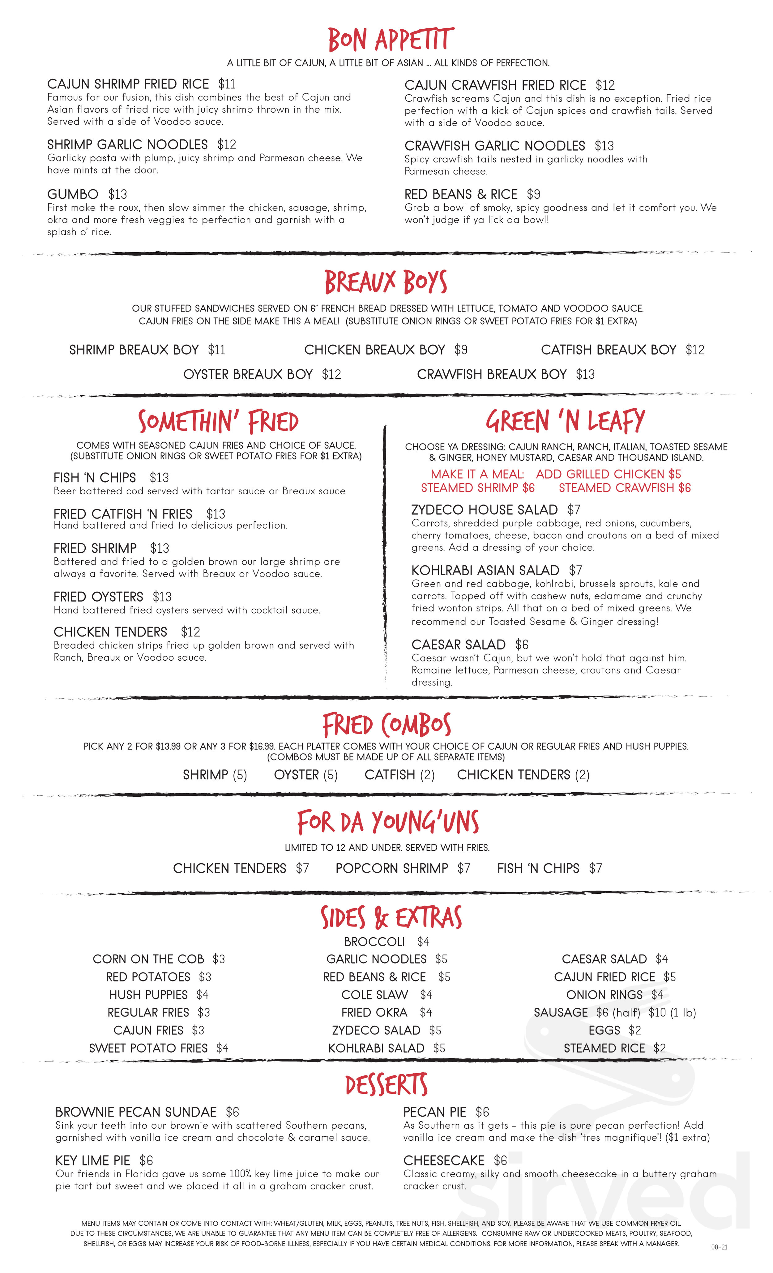 Breaux Bridge Meridian menu in Meridian, Mississippi, USA