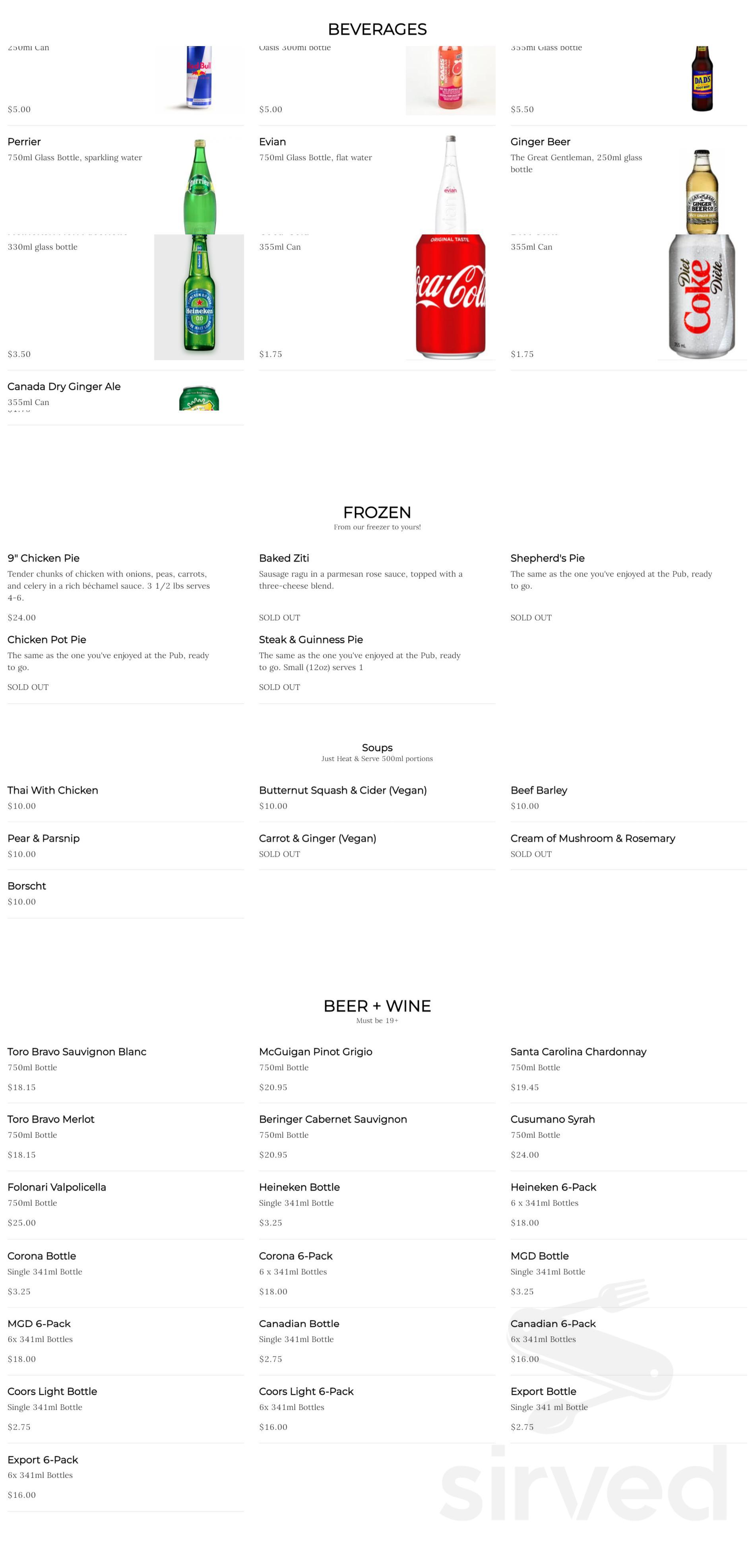 Menu - Schomberg ON's The Schomberg Pub & Patio | Sirved