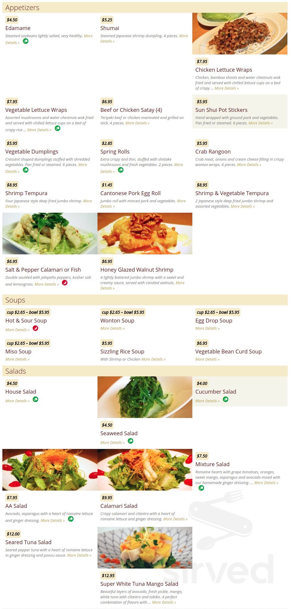 Sun Shui Restaurant menus in Arlington Heights, Illinois, United States