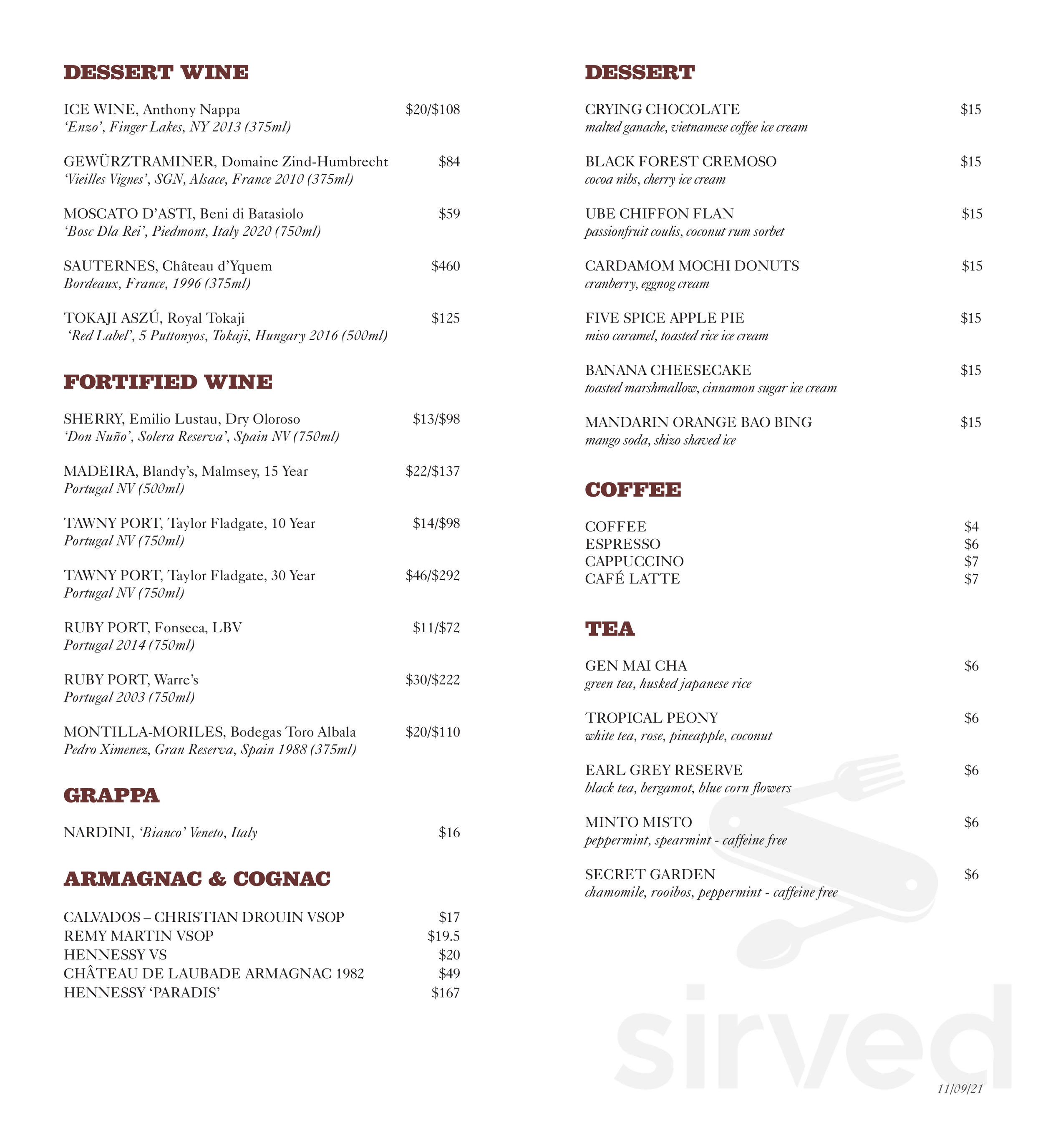 Buddakan menu in New York, New York, USA