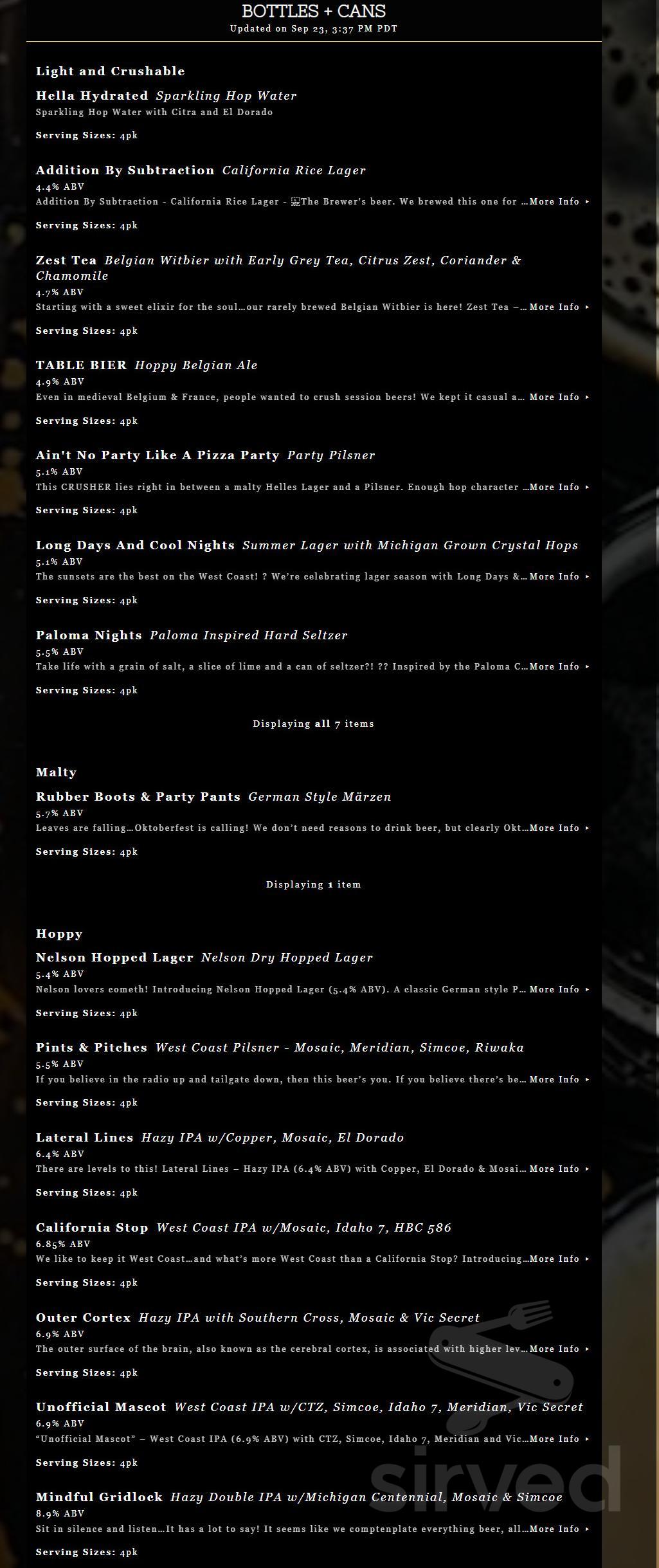 Flatland Brewing Company menu in Elk Grove, California, USA