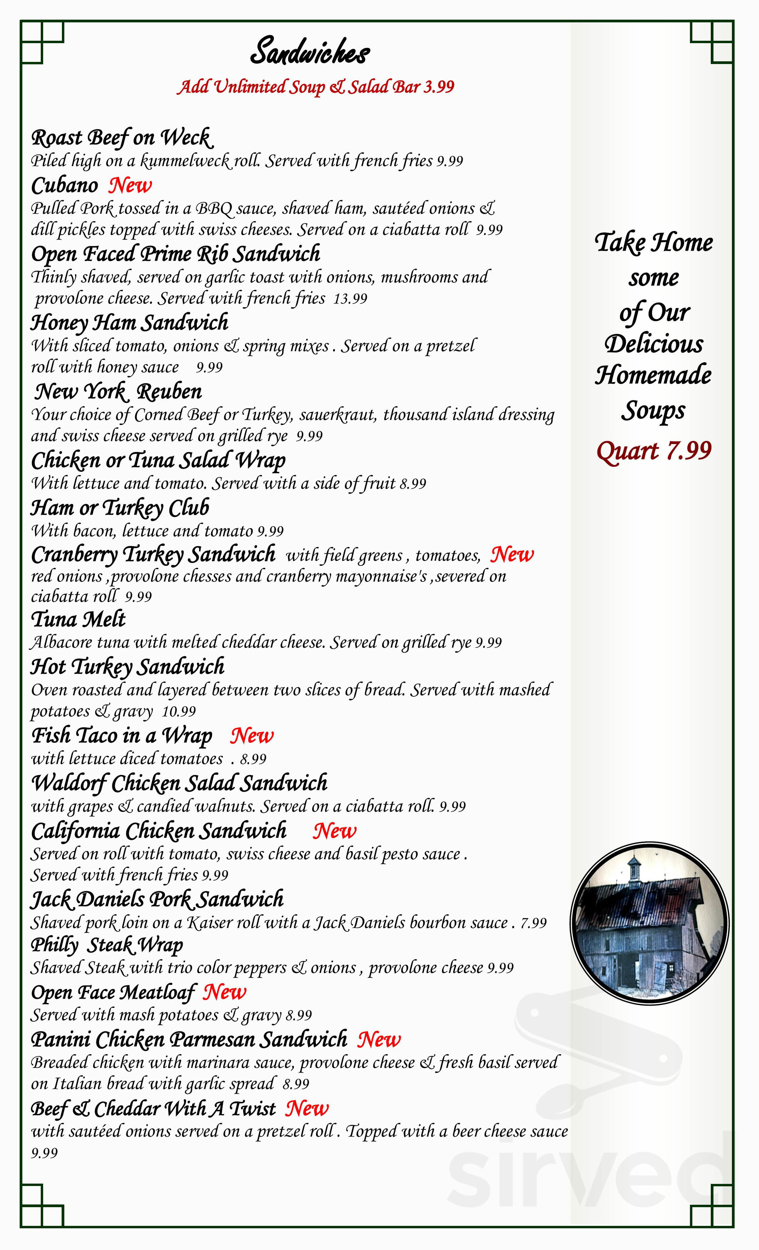 Fieldstone Country Inn menu in Lockport, New York, USA