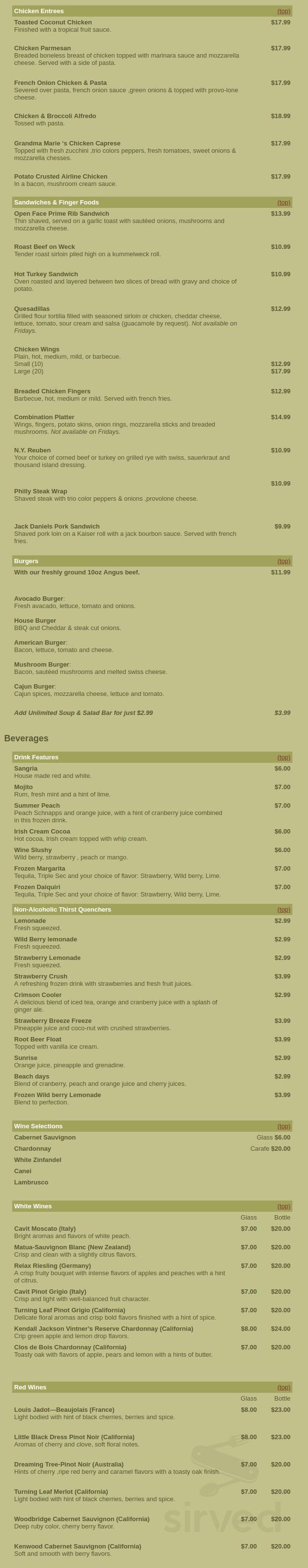 Fieldstone Country Inn menu in Lockport, New York, USA