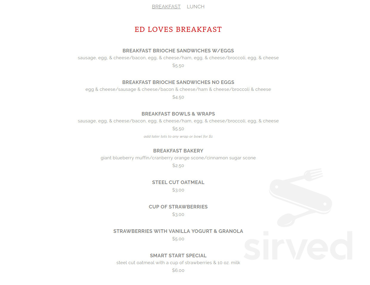 Menu for Ed's Kitchen in St Louis Park, MN | Sirved