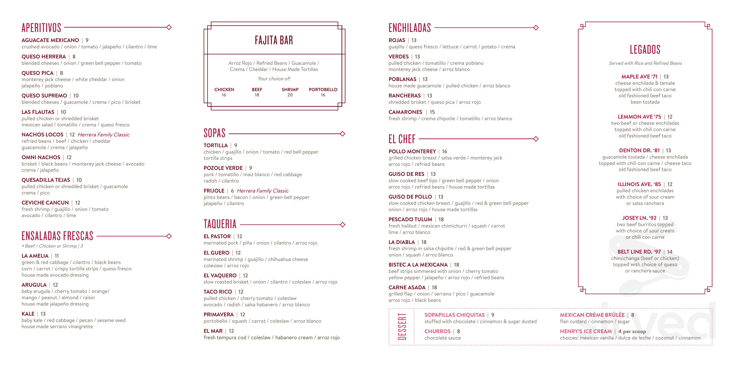 Cafe Herrera on Lamar menus in Dallas, Texas, United States