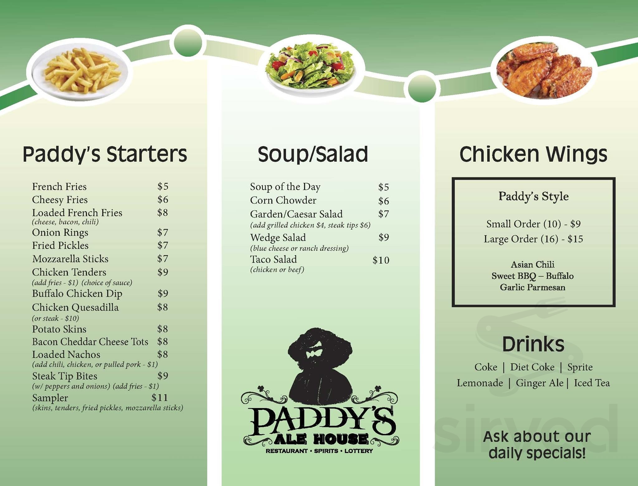Paddy's Ale House menus in Dracut, Massachusetts, United States