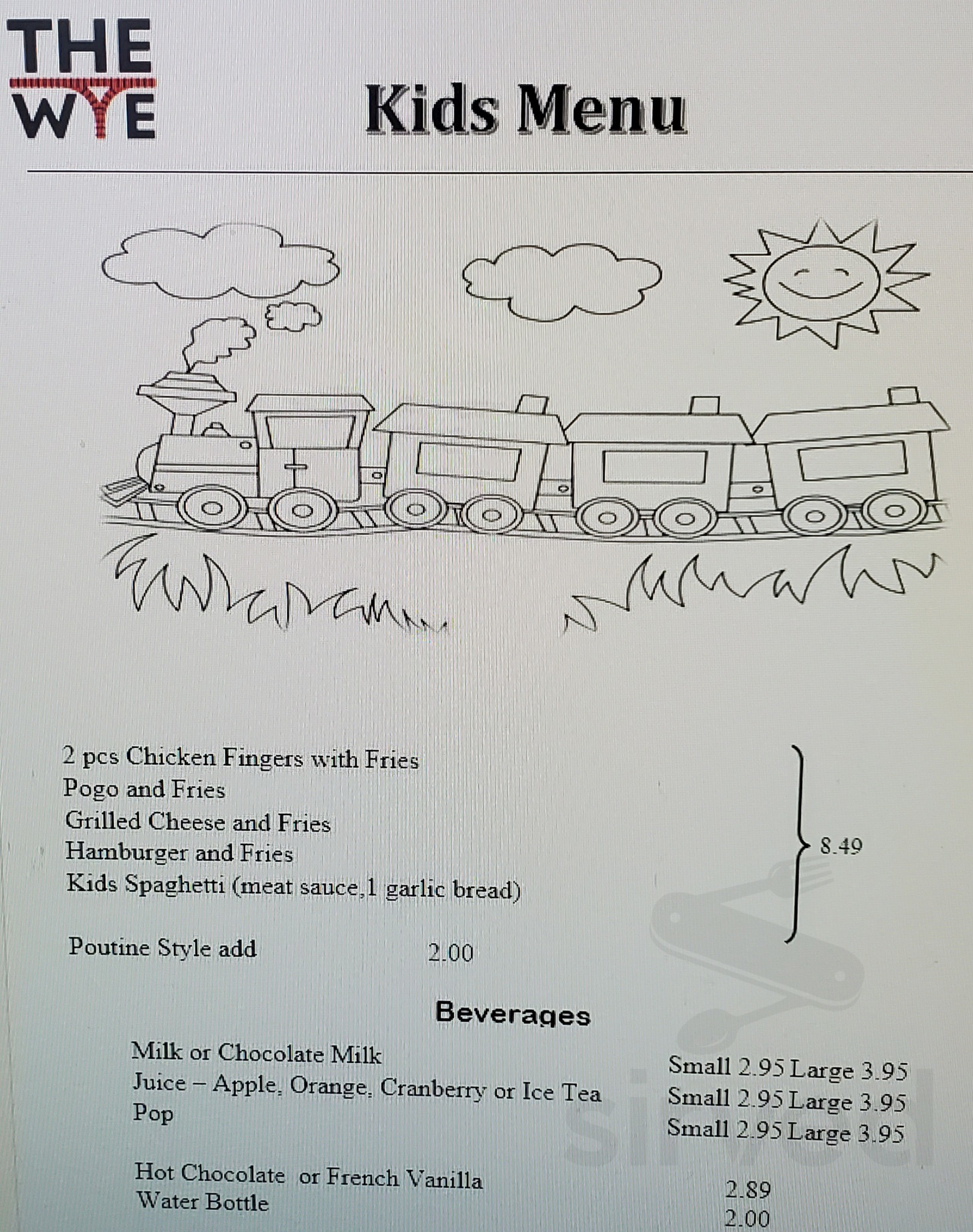 Menu - Iroquois Falls ON's The Wye Restaurant & Bar | Sirved