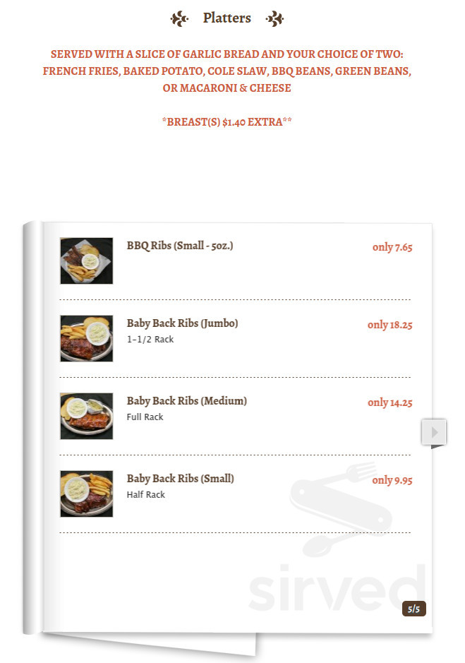 Dale's BBQ South menu in Fort Pierce, Florida, USA