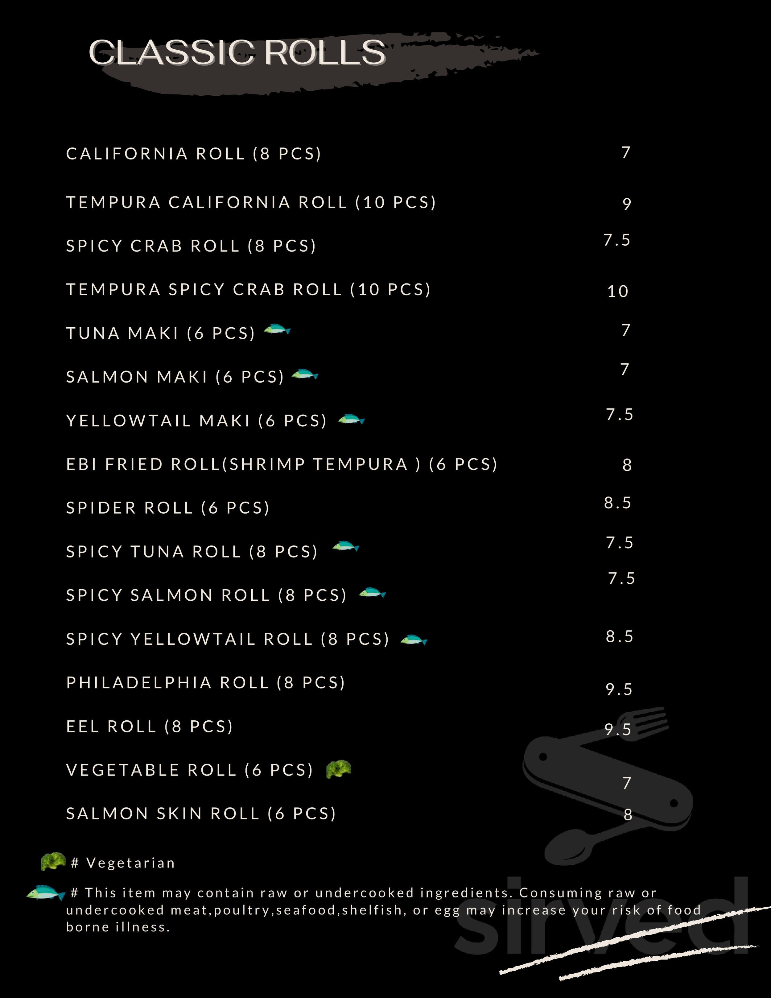 Kaiyo Sushi and Bar menu in Mansfield, Texas, USA
