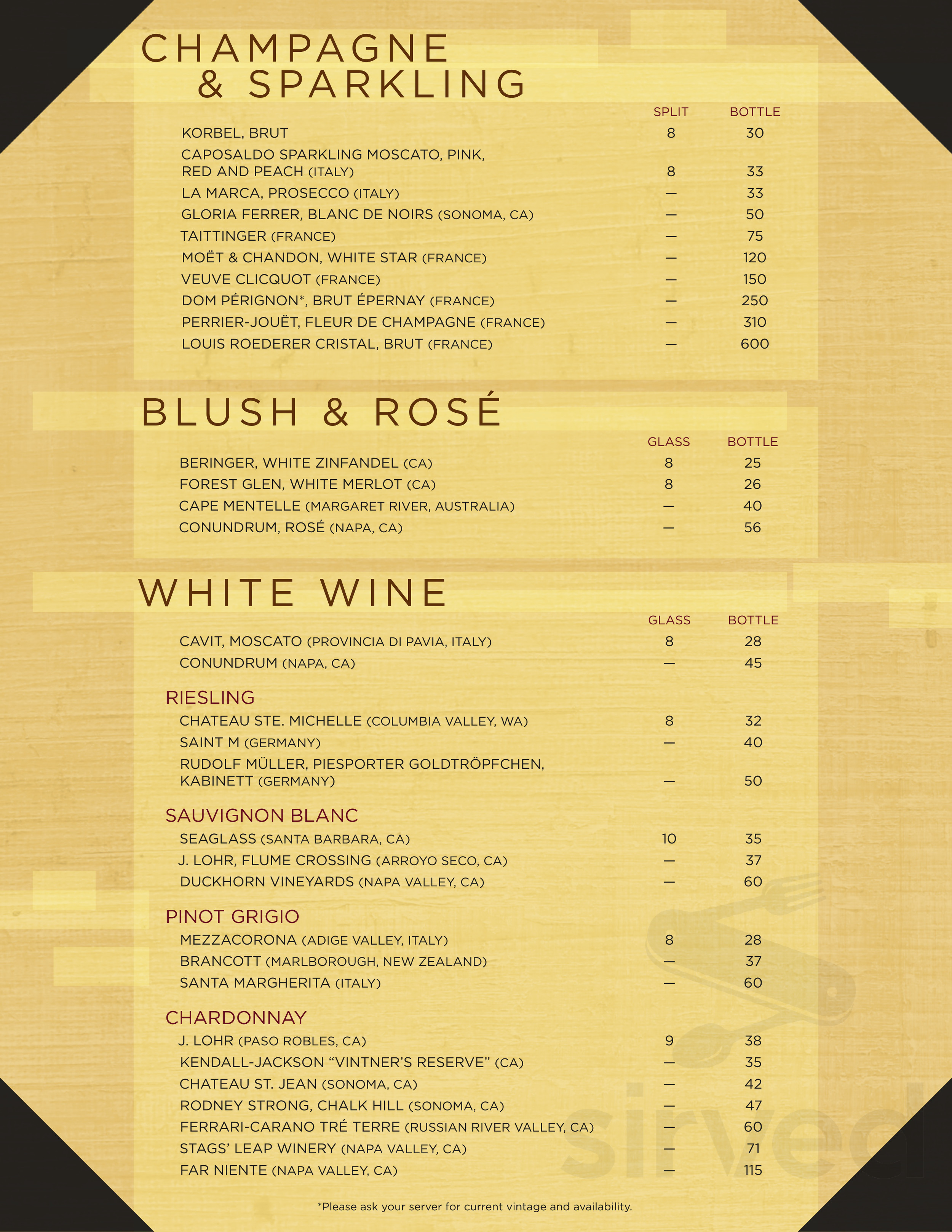 The Range Steakhouse menu in Laughlin, Nevada, USA