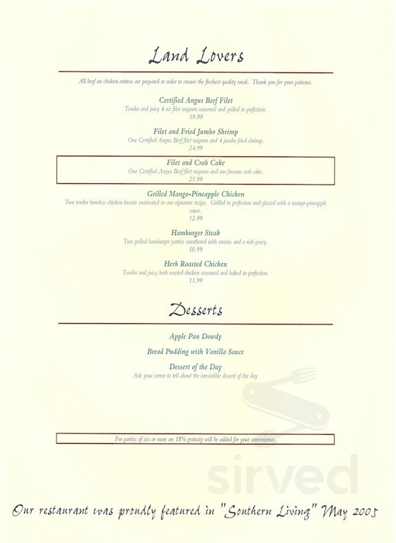 Menu - Tangier VA's Fisherman's Corner | Sirved