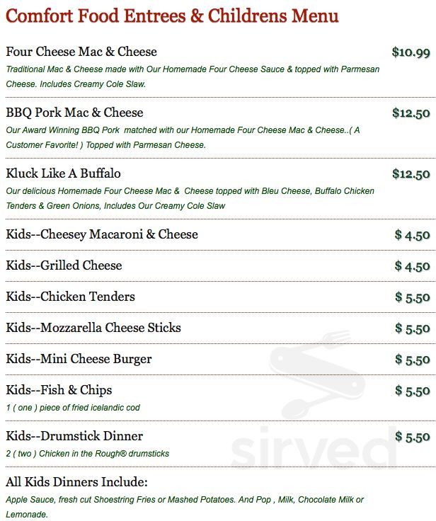 Palms Krystal Bar & Grill/Chicken in the Rough menu in Port Huron ...