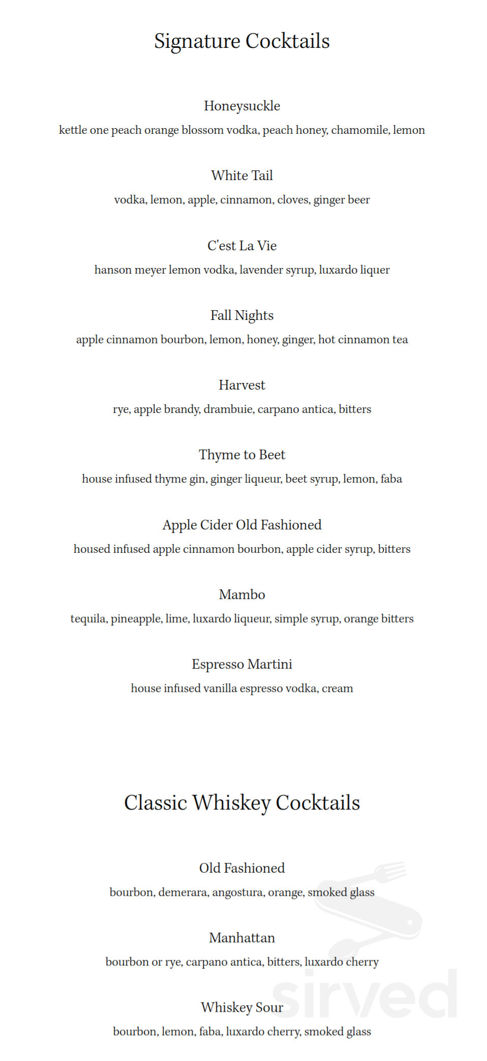 Menu for Bloom Southern Kitchen in Chester Springs, PA | Sirved