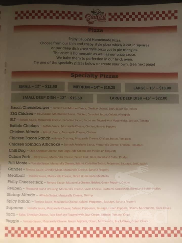 Sauced Pizza And Pub menus in Montezuma, Iowa, United States