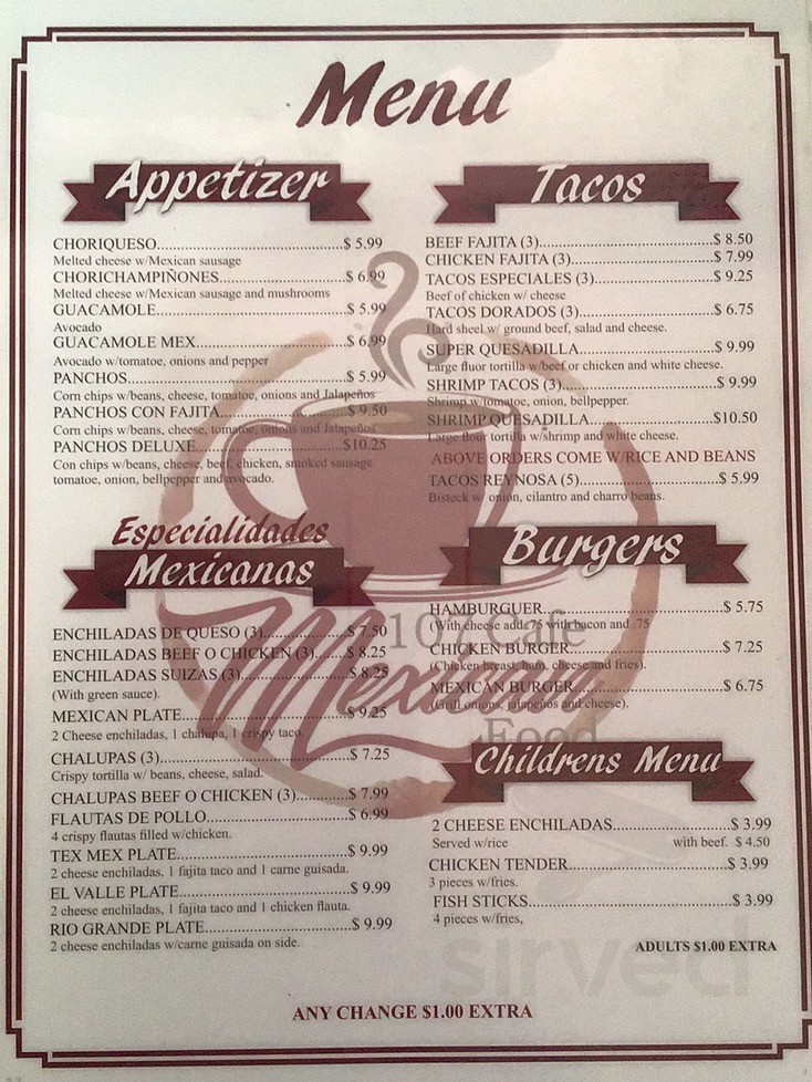 107 Cafe menu in Edinburg, Texas, USA