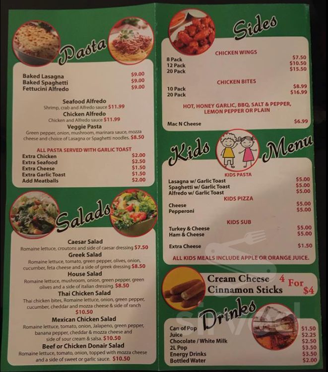 Captain Pizza menu in Valleyview, Alberta, Canada
