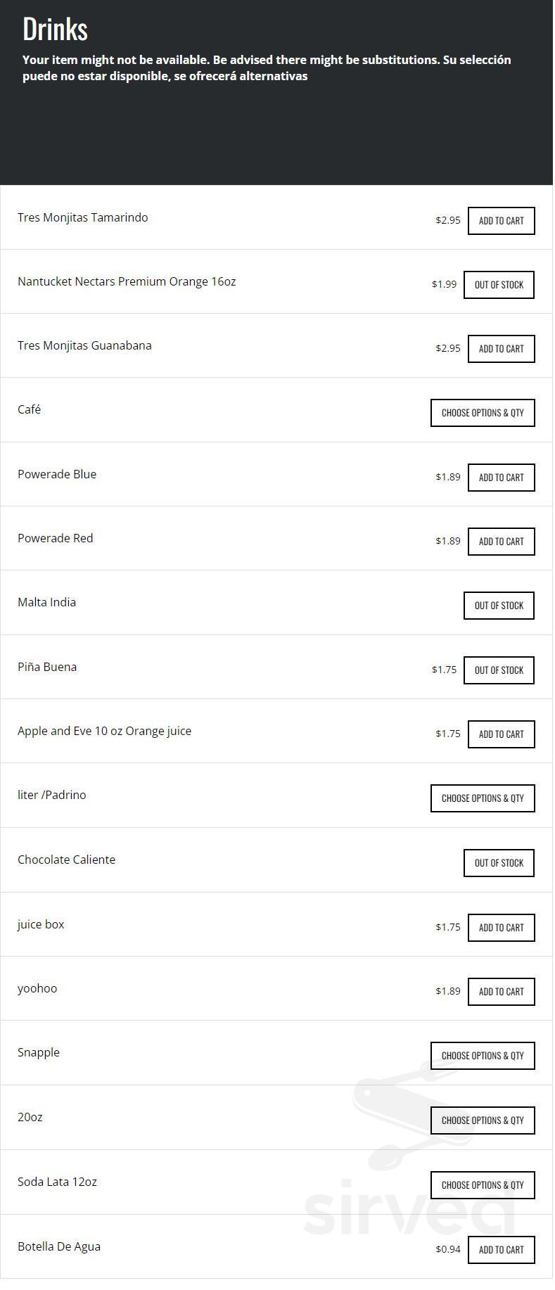 Menu - Reading PA's Tropical Bakery | Sirved