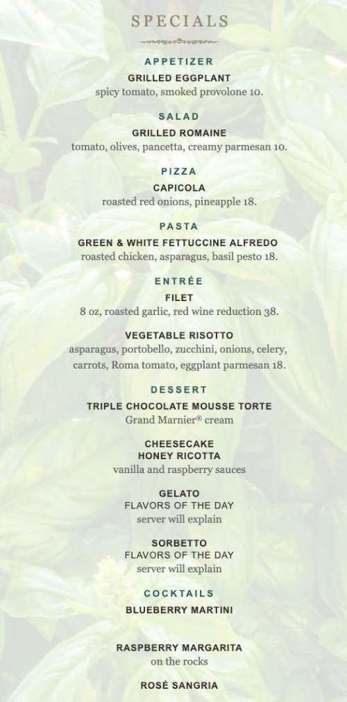 Cafe Borgia menu in Munster, Indiana, USA
