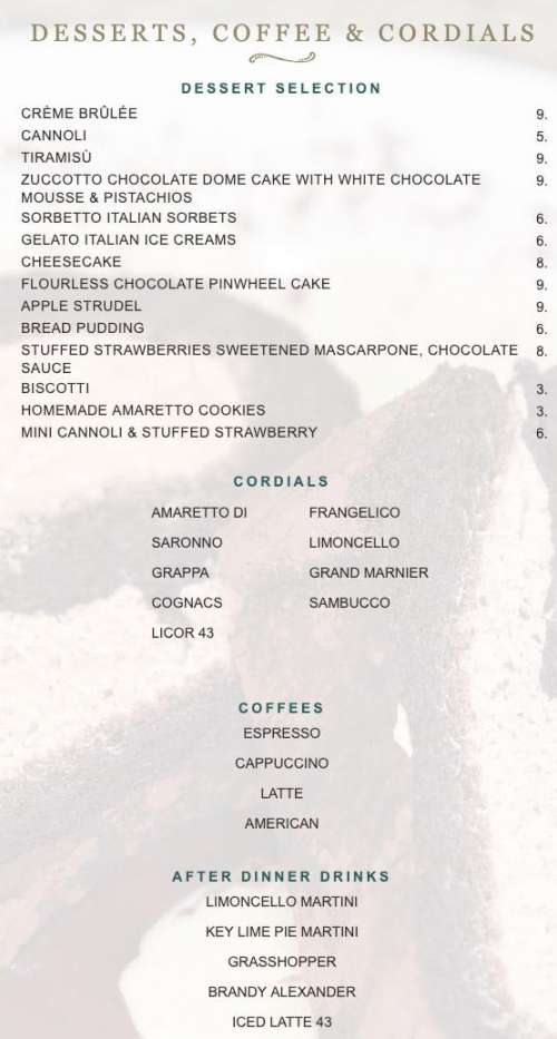 Cafe Borgia menu in Munster, Indiana, USA