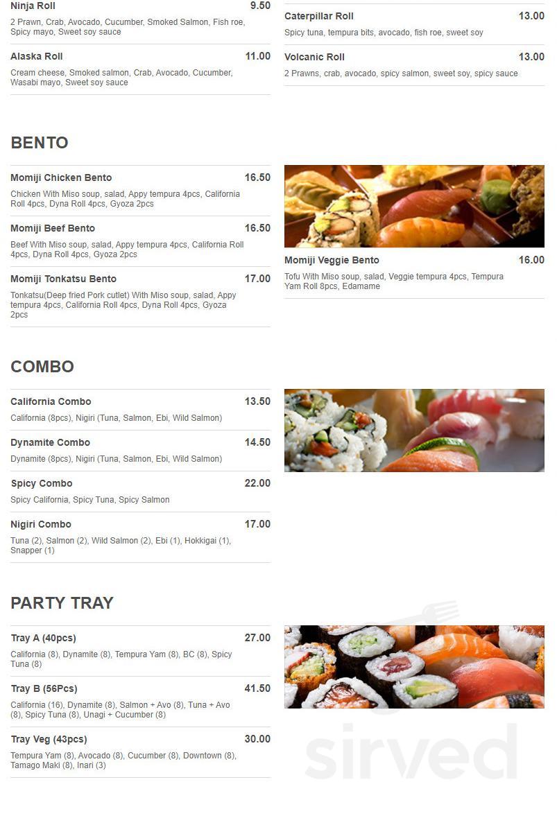 Sushi Momiji Nanaimo menus in Nanaimo, British Columbia, Canada