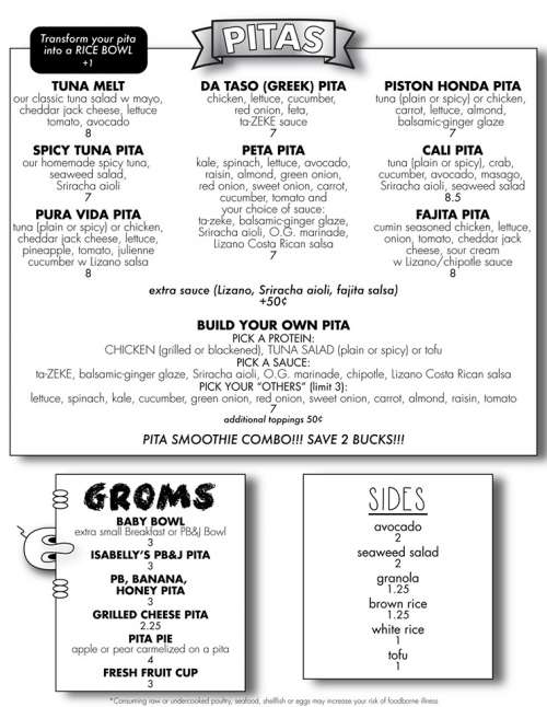 Zeke's menu in Virginia Beach, Virginia, USA