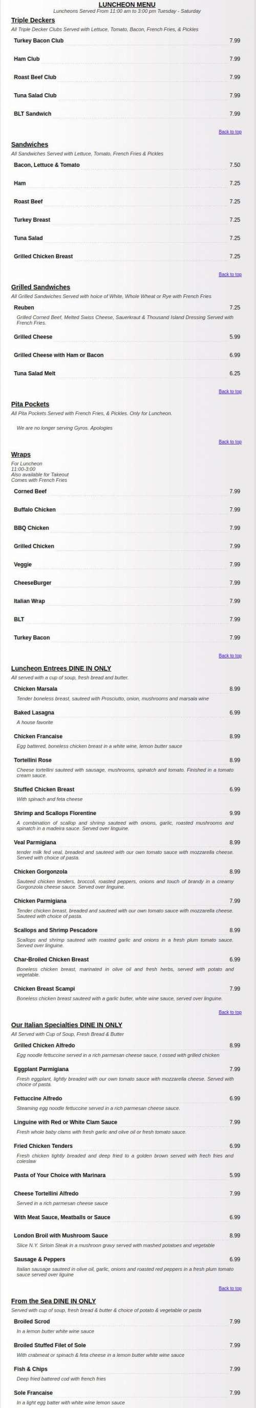 Manchester Pizza & Grill menu in Manchester, Connecticut, USA
