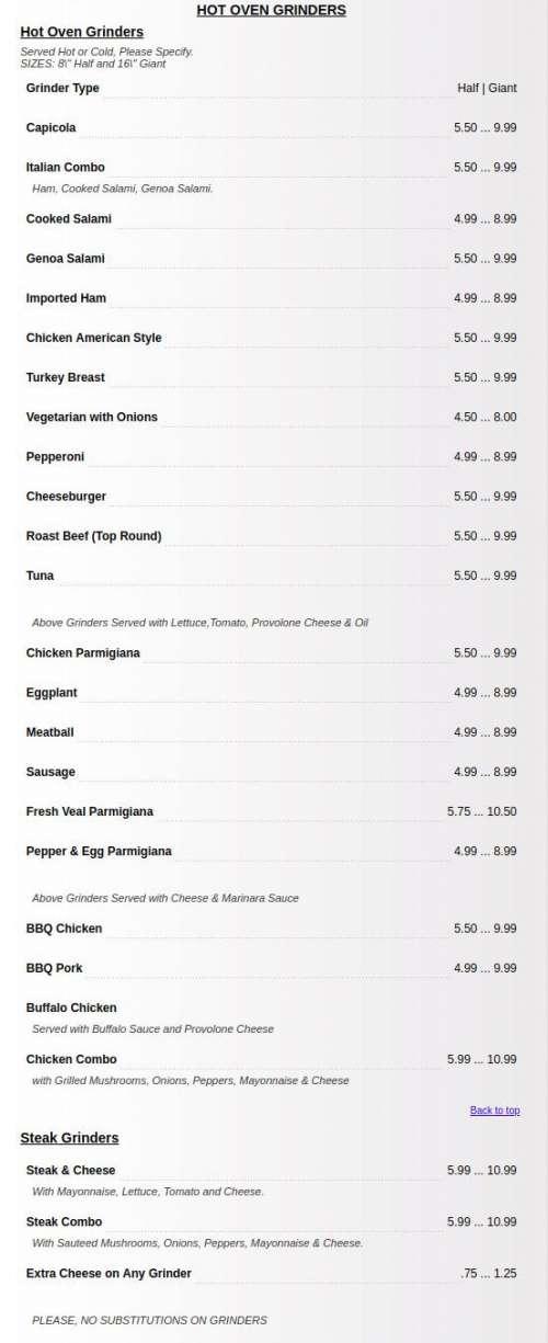 Manchester Pizza & Grill menu in Manchester, Connecticut, USA